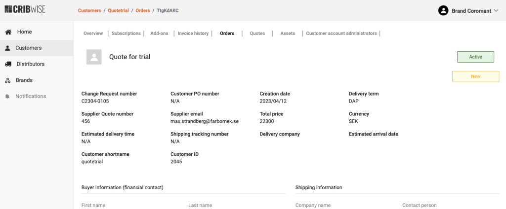 CRIBWISE | Customer Management Purchase order